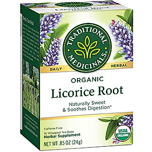 Traditional Medicinals Tea, Organic Licorice Root, Soothes the Digestive Tract & Promotes Respiratory Health, 16 Tea Bags