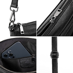 Pearl Angeli Crossbody Bags for Women Genuine Leather Shoulder Bag Multi-Pocket Messenger Bag Ladies Handbag Purse Black