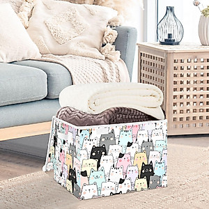 ALAZA Collapsible Large Storage Bin with Lid, Cute Cat Funny Face Foldable Storage Cube Box Organizer Basket with Handles, Toy Clothes Blanket Box for Shelves, Closet, Nursery, Playroom
