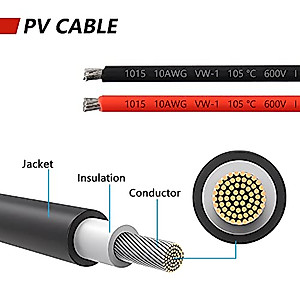 SinLoon 10AWG Solar Extension Cable,1 Pair 10 Gauge PV Solar Panel Bare Cord IP67 Waterproof Male to Female Solar Power Cable with 2 O Ring Terminal,for Solar Panel Wire (10AWG 3.3 FT)