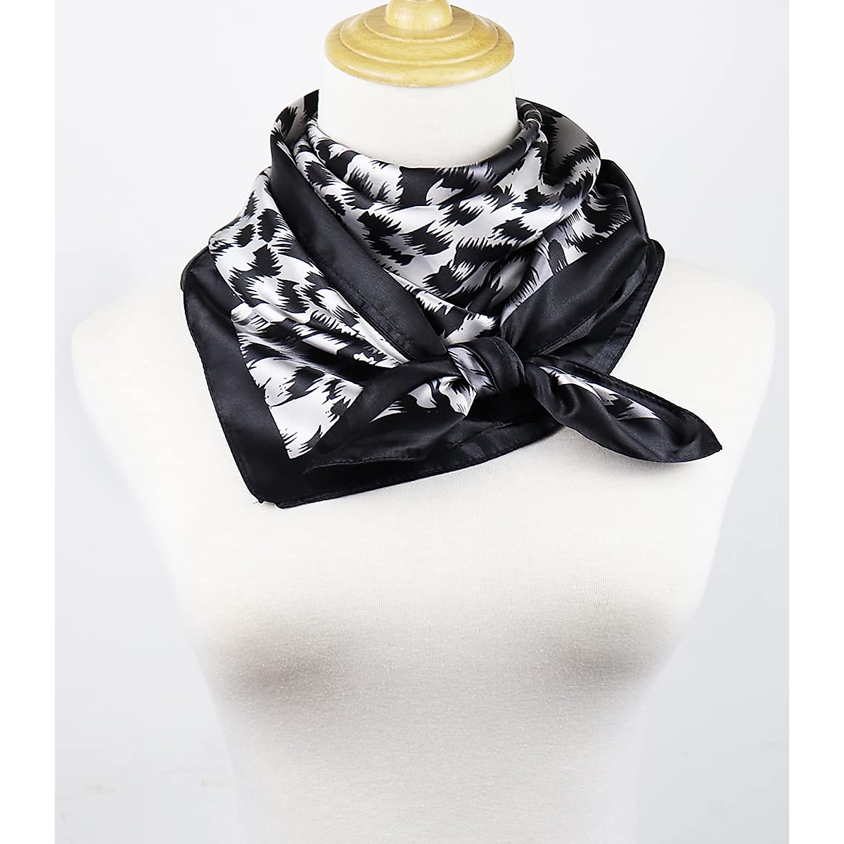 vabovin 35" Large Square Satin Headscarf Silk Likef Scarf Fashion Neckerchief Women's Hair Sleeping Wraps (Silver Black Leopard)