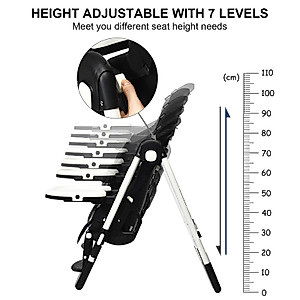 INFANS High Chair for Babies & Toddlers, Foldable Highchair with Multiple Adjustable Backrest, Footrest and Seat Height, Removable Tray, Detachable PU Leather Cushion, Built-in Rear Wheels (Black)