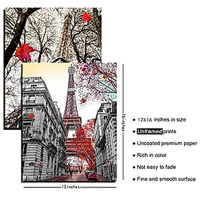 UKZMN 3 Pieces Paris Wall Art Prints, black and white Eiffel Tower Romantic Paris Theme Room Art Poster Decor for Girls Living Room Bedroom Bathroom Kitchen Office Decor, （12 x 16 Inch Unframed）