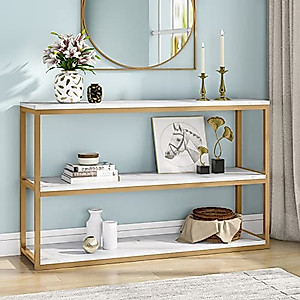 Tribesigns 3-Tier Console Table, Gold Sofa Entry Table with Faux Marble Top and Metal Frame for Home, Entryway, Hallway