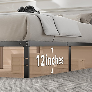 DUMOS Bed Frame - Twin Size Metal Platform Bed Frame Mattress Foundation with Steel Slat Support, No Box Spring Needed, Storage Space Under Frame, Easy Assembly, Black