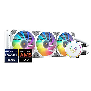 Vetroo V360 Liquid CPU Cooler, 3X 120mm Addressable RGB Pump & PWM Fans, 360mm Radiator 290W TDP AIO Water Cooling w/Controller Hub for Intel LGA 1851/1700/1200 AMD AM5/AM4, for Gaming Console - White