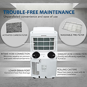 Whynter ARC-12SD 12,000 BTU (6,936 BTU SACC) Dual Hose Cooling Portable Air Conditioner, Dehumidifier, and Fan with Activated Carbon Filter plus Storage bag, up to 400 sq ft in White