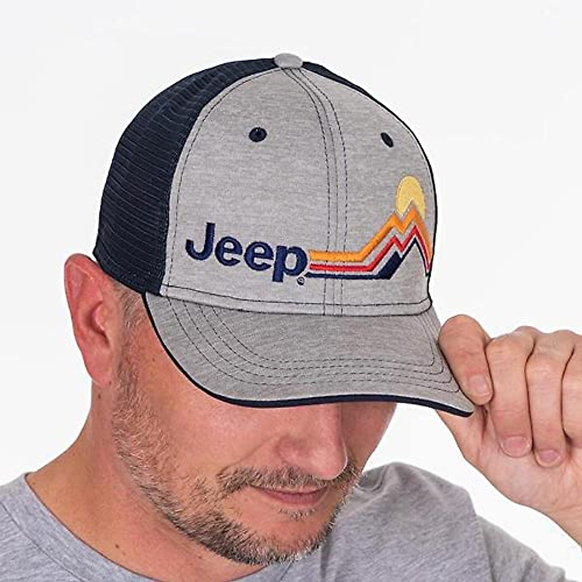 Jeep Mountain Stripe Navy Mesh Back Snap Closure Hat