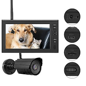 Outdoor Security Camera, Home Security Surveillance Camera, Night Vision, Motion Detection and Remote View with 4CH Surveillance Monitor System Display and TF Card (US Plug)