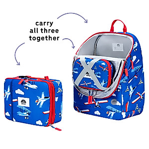 uninni Airplane Kids Backpack Set for Age 5+, with Insulated Lunch Bag and Cute Pencil Case, Lightweight, School and Travel Storage Organizers for Boys and Girls