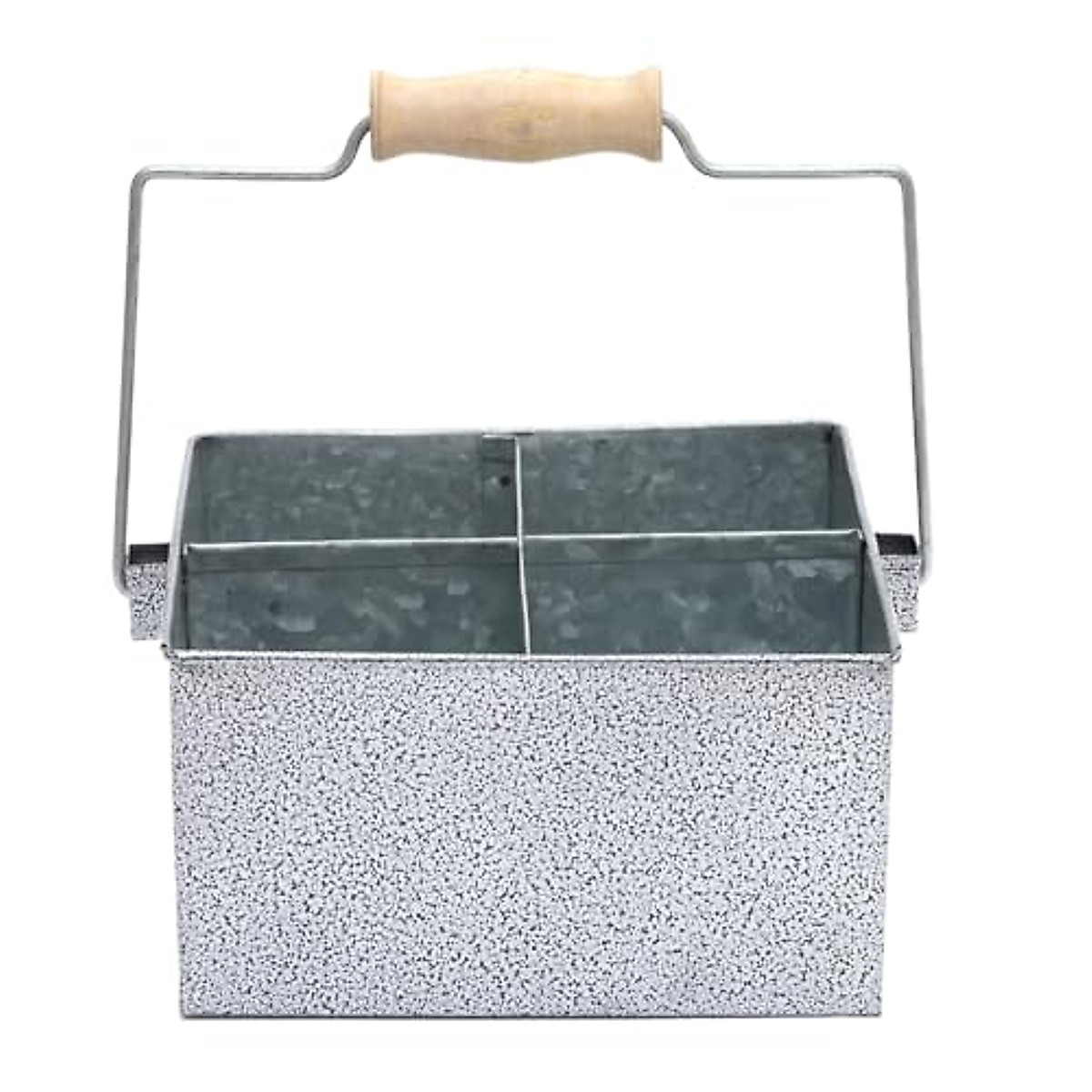 THE ARTIQUE Handmade Farmhouse Galvanized Metal Condiments Square Caddy with Silver Texture and Foldable Handle for KItchen Utenlsils, Dinning Table, Silverware, Picnic, Party Etc-SILVER ANTIQUE