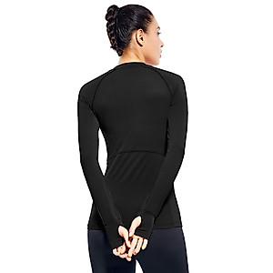 Athletic Tops for Women Long Sleeve Mock Neck Running Shirt with Thumb Holes Dry Fit(Black,XL)