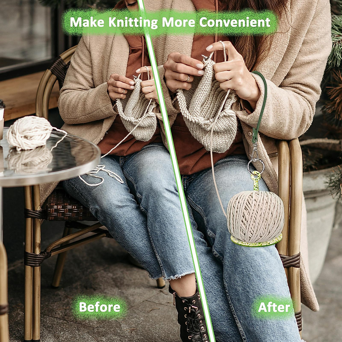 MiiMoo Wrist Yarn Holder - Portable Yarn Holder with Wrist Strap, Yarn Organizer for Knitting & Crocheting, Ideal Gift for Craft Lovers (Green)