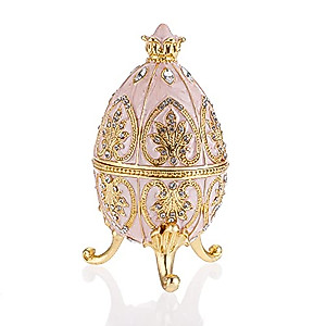 ELLDOO Faberge Egg Style Trinket Box, Enameled Jewelry Box Unique Decorative Metal Box Classic Ornaments Gift for Home Decor, Beige