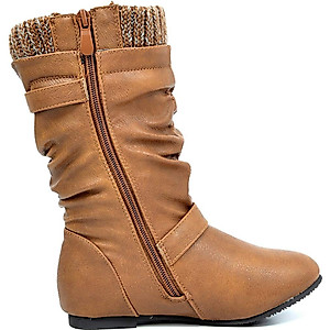 DREAM PAIRS Girl's Faux Fur Lined Knee High Winter Riding Boots(Toddler/Little Kid/Big Kid),Size 1 Little Kid,Camel,KLOUCH