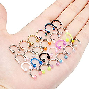 Cisyozi 16G Septum Ring Jewelry Surgical Stainless Steel Horseshoe cute Septum Nose Cartilage Helix Tragus Rook Daith Earring Hoop Lip belly Navel Eyebrow Ring Piercing Jewelry Retaine Women Men 10mm