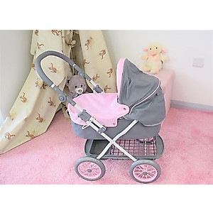 KOOKAMUNGA KIDS Baby Doll Stroller - Foldable Baby Stroller for Dolls - Play Stroller & Bassinet w/Retractable Canopy - Diaper Bag - Adjustable Soft Grip Handle - Ideal for 16” 18” & 20” Dolls
