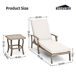 ZEPYARD Aluminum Patio Chaise Lounge Set of 2, Armrest Lounge Chair with Adjustable Backrest for Outside, All Weather Aluminum Lounge Chair for Deck Beach Poolside-Greige Cushion