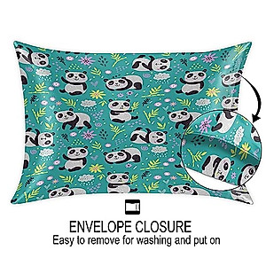Floral Panda Satin Pillow Cases Silk Satin Pillowcase for Hair and Skin Standard Set of 2 Super Soft Silk Pillowcase with Envelope Closure (20x26 in)