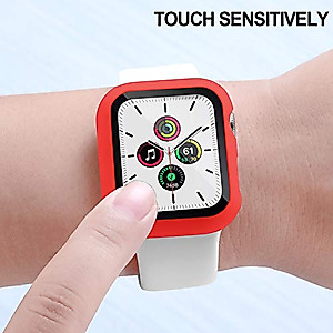 Charlam Compatible with Apple Watch Case 44mm iWatch SE Series 6 5 4 with Screen Protector, Slim Guard Thin Bumper Full Coverage Hard Cover Defense Edge for Women Men, Black White Red, 3 Pack
