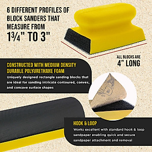 Dura-Gold 20-Piece Contoured Profile 5" Hand Sanding Block Set with 40 Sheet Hook & Loop Sandpaper Kit - Interchangeable Assorted Convex & Concave Shapes - Sand Wood Woodworking Furniture, Auto Paint