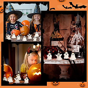 12 PCS Halloween Ghost Candles Spooky Candles White Floating Candles Halloween Decorative Tabletop Candle White Dripless Wax Burning Candles for Halloween Party