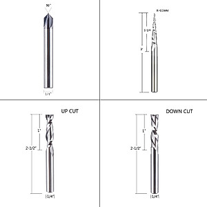 Sinoprotools 1/4 Shank CNC Router Bits Carving Set, CNC Wood Router Bits, CNC Router Kit End Mills,V Groove Engraving Router Bit, Cabinet Making Tools-4 Pcs