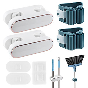 Jaeskeclip 8 Pcs Mop Broom Holder Set, Broom Holder Wall Mount Mop Rack, Mop Broom Organizer, Broom Organizer Wall Mount Traceless Adhesive, for Home, Kitchen, Garage Storage Systems