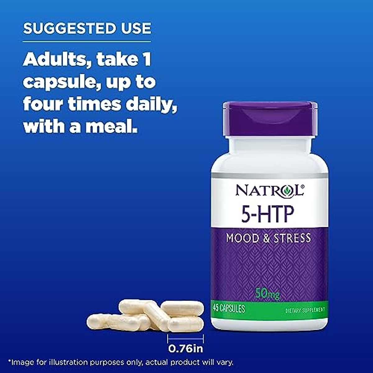 Natrol Mood & Stress 5-HTP 50mg, Dietary Supplement Helps Support a Balanced Mood, 45 Capsules, 11-45 Day Supply