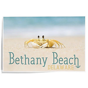 Lantern Press Bethany Beach, Delaware, Crab on Beach (12x18 Art Print, Travel Poster Wall Decor)