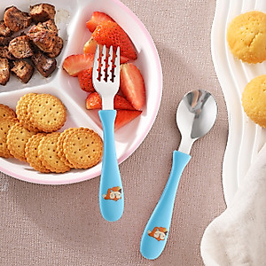 4PCS Toddler Utensils, MONGSEW Toddler Forks and Spoons Set, Premium Food-Grade Stainless Steel Kids Silverware Set with Stylish Squirrel and Rabbit Pattern Handle, Dishwasher Safe