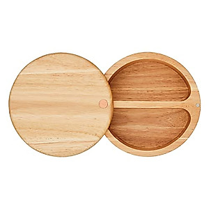 Ayesha Curry Kitchenware Pantryware Parawood Round Wooden Salt and Spice Box with Two Compartments, 17 Ounce, Brown
