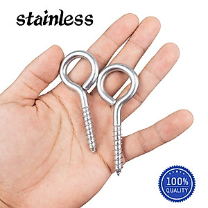 EUCARLOS 10 Pack 3.2 Inches Screw Eyes, Heavy Duty Screw in Eye Hooks for Securing Cables Wires, Self Tapping Screws Eye Bolts for Indoor & Outdoor Use