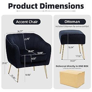 Westice Accent Chair with Ottoman, Upholstered Living Room Chair Velvet Sofa Chair with Footrest for Bedroom Reading Room Apartment Office, Black