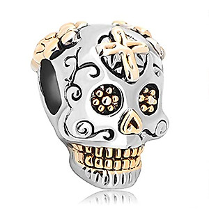 Fit Pandora Charms Silver Plated Skull Cross Silver Plated Dia De Los Muertos Beads