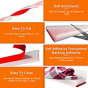 [Nayotaa] Shower Threshold Water-Dam Silicone Strip - Waterproof, Leak-Proof, Easy Installation with Adhesive Backing for Frameless Shower Doors, Bathtubs, Sinks & Countertops