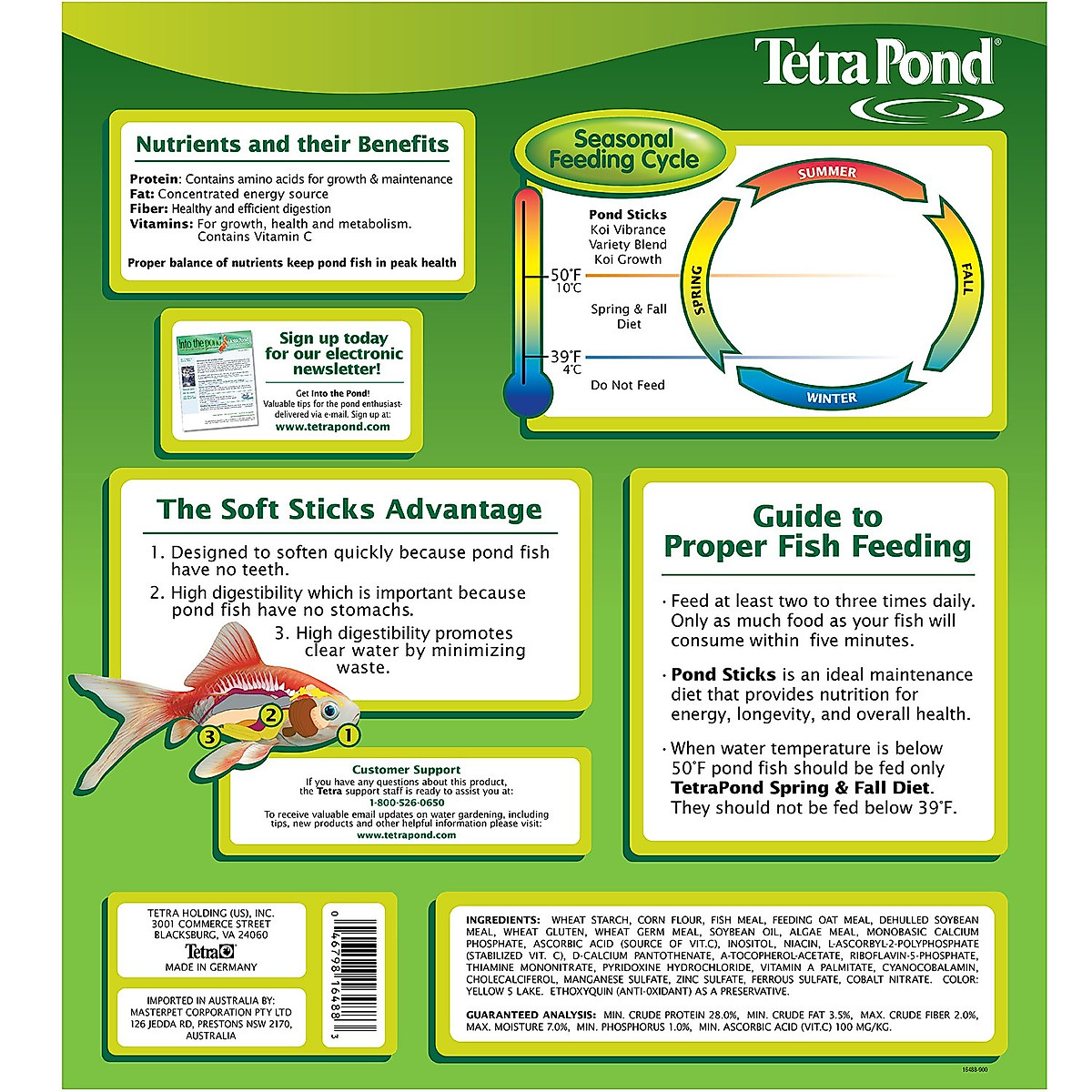 Tetra Pond Sticks, Koi Fish & Goldfish Food, Soft Sticks, Easy to Digest Floating Pond Fish Food, 6.61 pounds