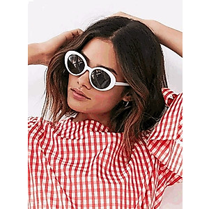 My Shades - White Oval Round Sunglasses Thick Bold Retro Clout Goggles (White, Smoke), Large