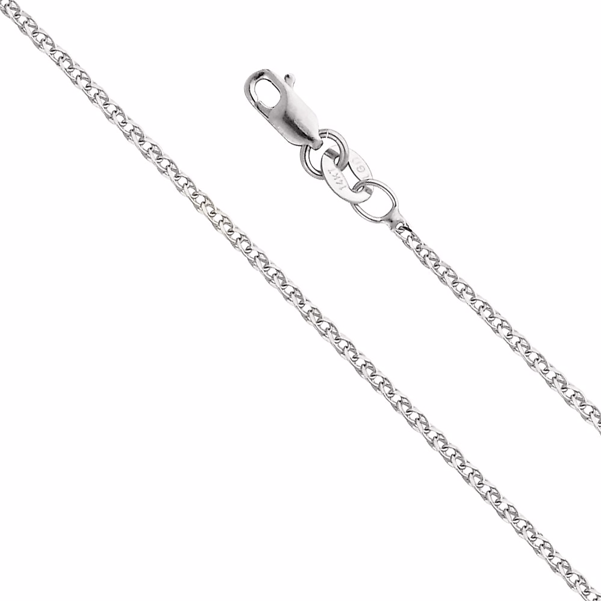 Wellingsale 14K Solid White Gold 2mm Open Wheat Chain with Lobster Claw Clasp - 16" Inches