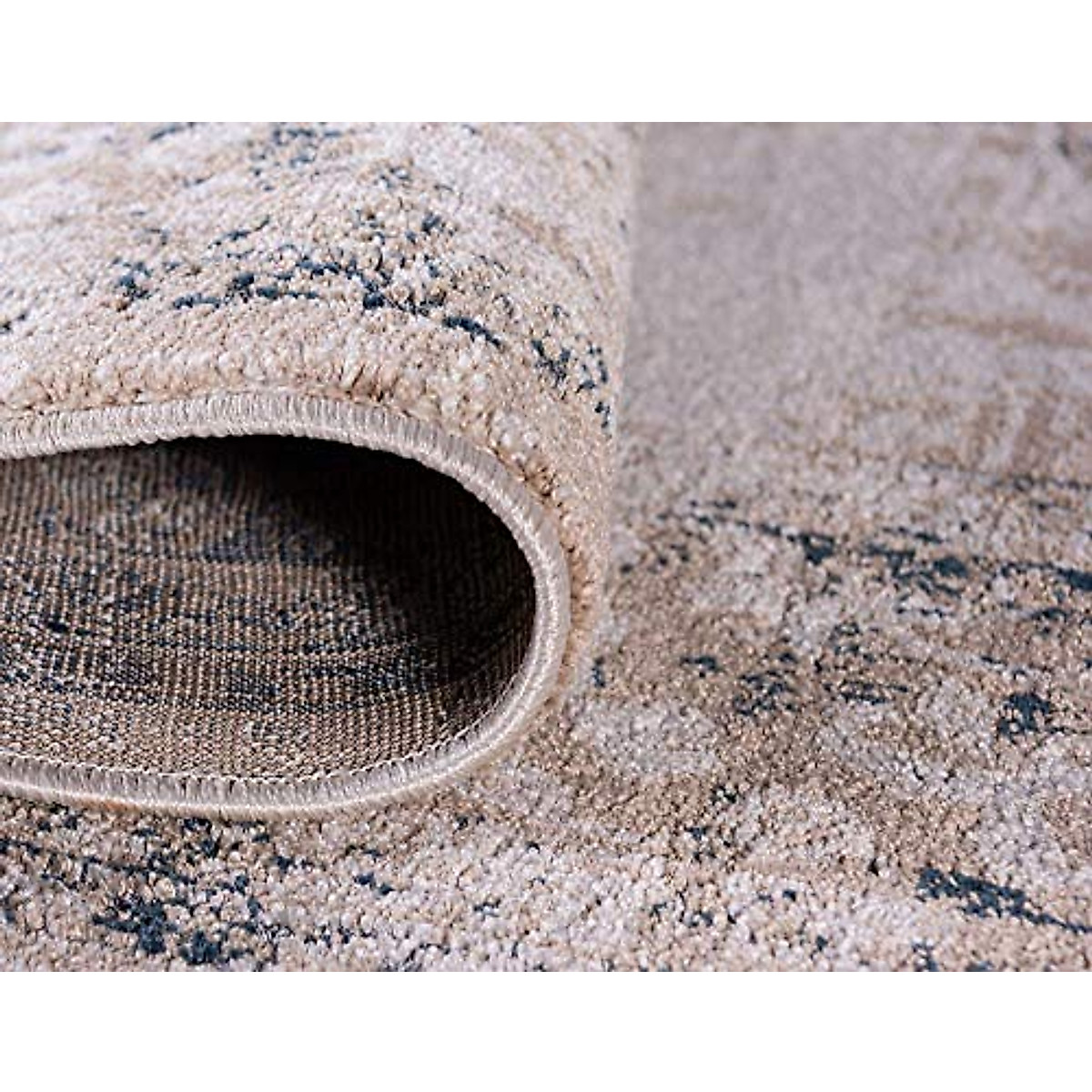 Unique Loom Leila Collection Traditional, Distressed, Medallion, Border, High-Low Pile, Vintage Area Rug, 3' 3" x 5' 3", Tan/Navy Blue