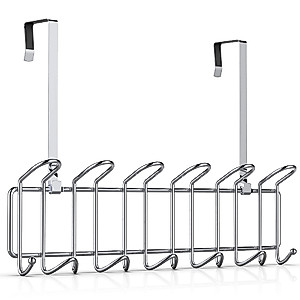 Minggoo Over The Door 13-Hook Rack Heavy-Duty, Wall Mounted Coat Rack，Door Clothes Hanger for Living Room, Cloakroom, Bathroom, Chrome Finish