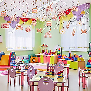 36 Pcs Two Groovy Hippie Boho Party Swirls Decor Party Hanging Swirl Decorations Groovy Retro Rainbow Daisy Flower Birthday Decor for Kids Adults Two Groovy Themed Birthday Baby Shower Mardi Gras