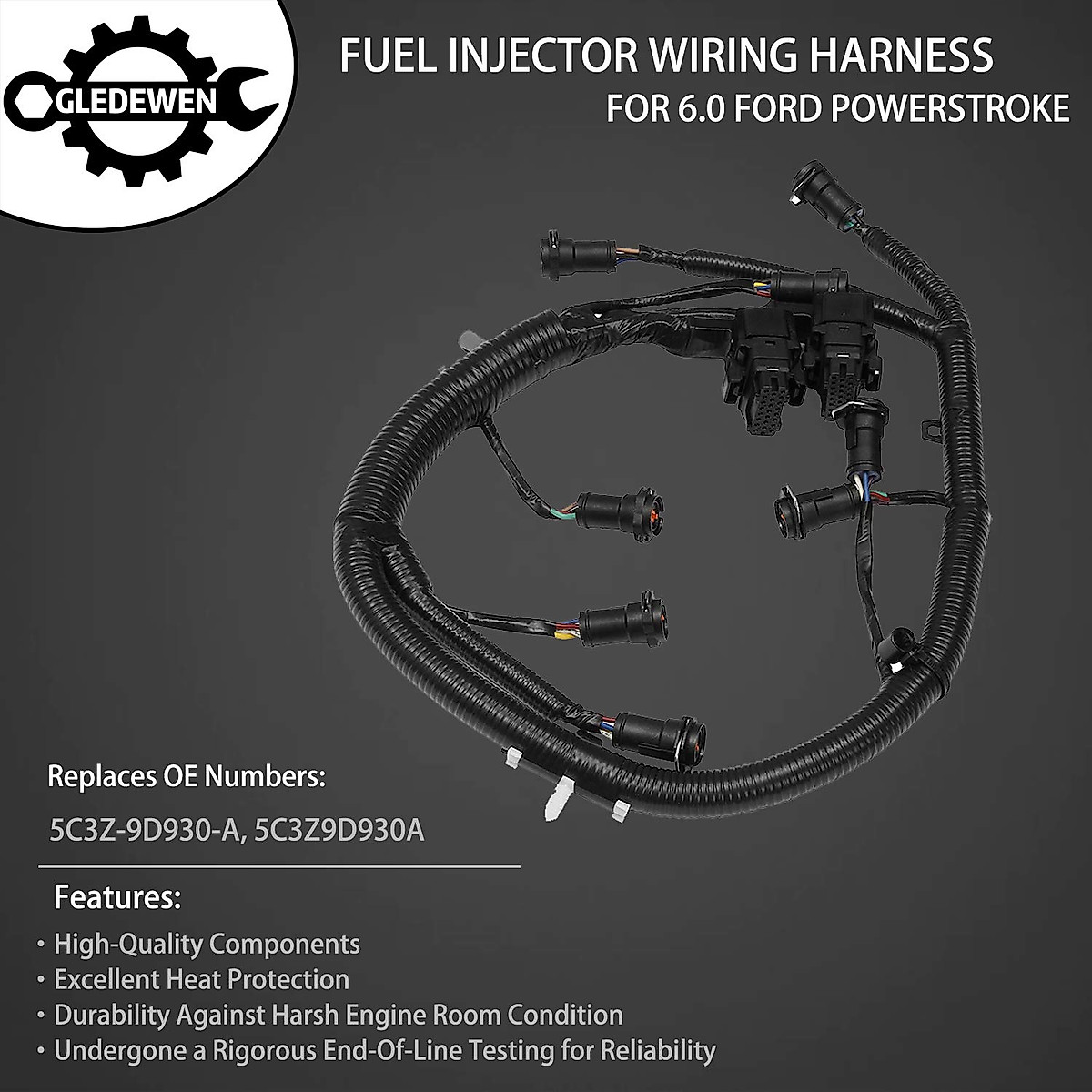 FICM Engine Fuel Injector Complete Wiring Harness | for Ford 6.0L Powerstroke Diesel | 2003-2007 F250 F350 F450 F550, 2004-2005 Excursion | Replace# 5C3Z-9D930-A, 5C3Z9D930A