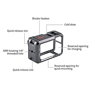 PGYTECH Video Vlogging Camera Frame Cage for DJI Osmo Action 3 Camera ,Include for DJI Magnetic Connection Interface and 1/4 Thread Hole with Cold Shoe Mount, Prevent The Screen from Scratching