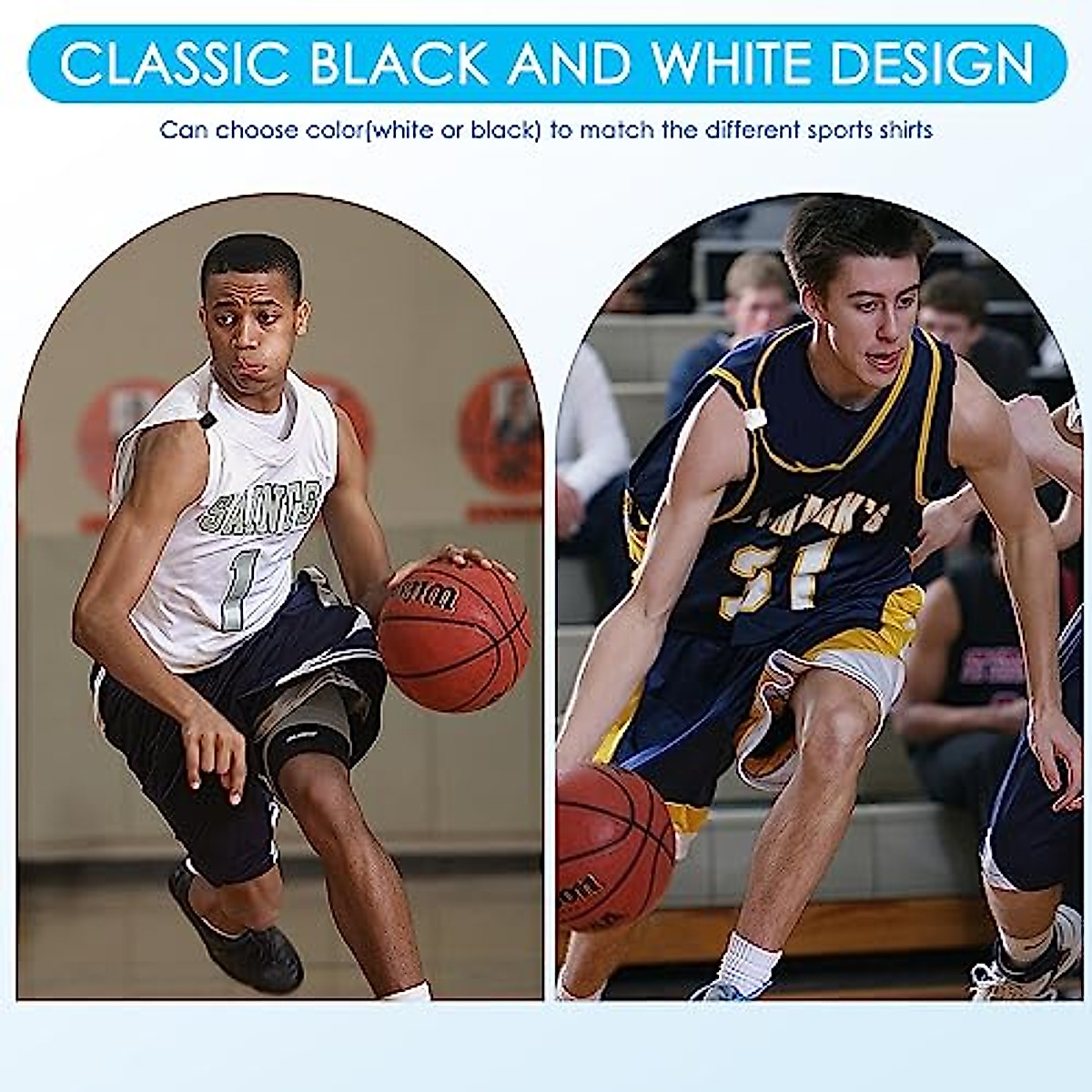 XMJY 2 Pairs Jersey Sleeve Bands - Boys Girls Silicone Sleeve Straps for Shirts, Perfect Sleeve Holders for Sports Activities (Black+White)