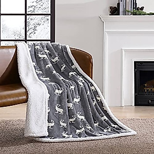 Eddie Bauer Ultra-Plush Collection Throw Blanket-Reversible Sherpa Fleece Cover, Soft & Cozy, Perfect for Bed or Couch, Elk Stance Grey