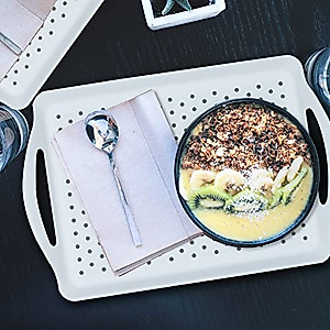 LONEA Non Slip Food Serving Tray with Handles, 2-Pack Rectangle Anti-Slip Non-Toxic Dishwasher Safe Tray for Snack Fruit Dessert Breakfast Drink Come with 2pcs Cleaning Cloths White