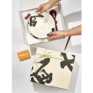 BICETTO Ceramic Japanese Ramen Bowl Set, 60oz Large Ramen Bowls with Chopsticks, Spoons and Chopstick Rests – Bowl for Ramen, Pho, Salad, Poke, Soup, Udon – Minimalist Design, Premium Quality, White