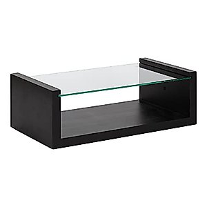 Kate and Laurel Holt Modern Floating Shelf, 18 x 10, Black, Floating Wood Shelf with Tempered Glass Top for Storage and Display