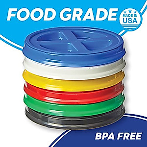 Consolidated Plastics Food Grade Gamma Seal Lids for 3.5, 5, 6 and 7 Gallon Buckets (Combo 6 Pack) BPA Free Reusable Pail Lids, Durable HDPE, Made in USA